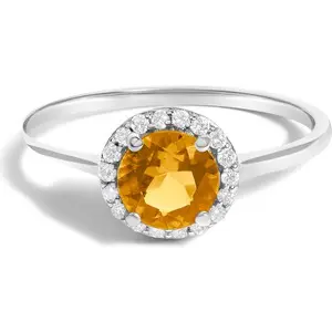HAUS OF BRILLIANCE 10k Gold Gemstone And Diamond Halo Ring - White | Orange Citrine